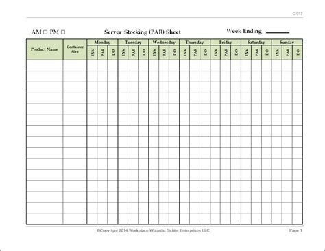 peerless par level excel sheet grocery inventory template income and
