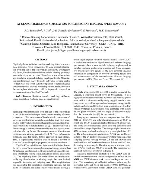 Pdf At Sensor Radiance Simulation For Airborne Imaging Spectroscopy