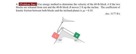 Solved 4 Use Energy Method To Determine The Velocity Of