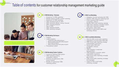 Table Of Contents For Customer Relationship Management Marketing Guide MKT SS V PPT Slide