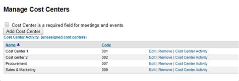 Manage Cost Centers