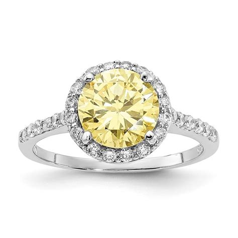 Diamond2deal 925 Sterling Silver Rhodium Plated Canary Yellow Cz Center