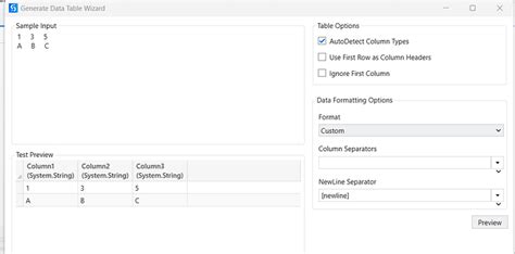 In The Generate Datatable Activity How To Use 5 Spaces As A Column
