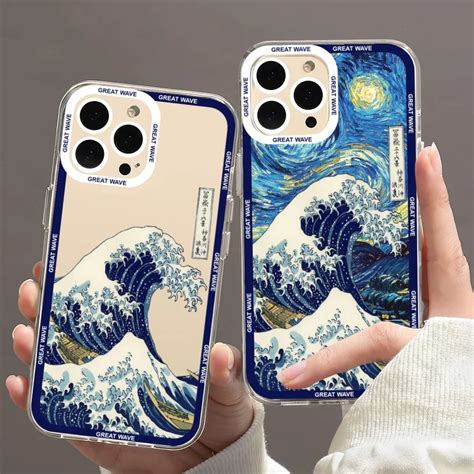 그레이트 웨이브 오프 가나가와 휴대폰 케이스 아이폰 11 12 미니 13 14 프로 맥스용 투명 쉘