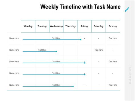 Weekly Timeline With Task Name Ppt Powerpoint Presentation Layouts