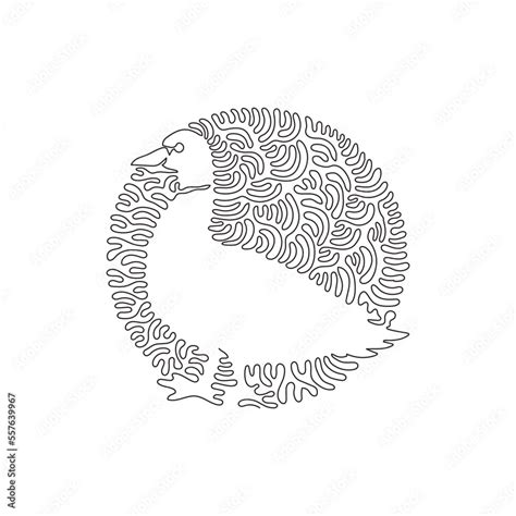 Continuous Curve One Line Drawing Of Cute Mallard Abstract Art In Circle Single Line Editable