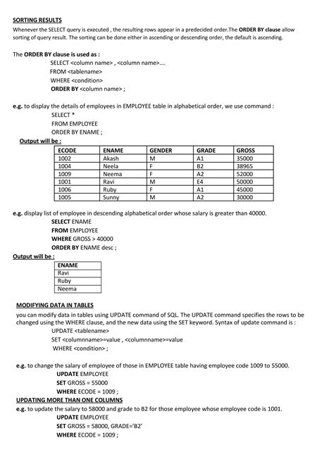 Class Xii Unit Iii Sql And Mysql Notes0pdf