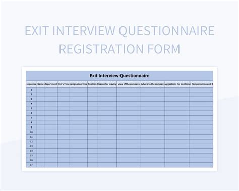 Exit Interview Questionnaire Registration Form Excel Template And