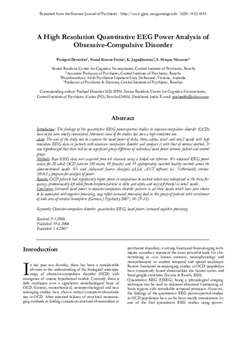 Pdf A High Resolution Quantitative Eeg Power Analysis Of Obsessive