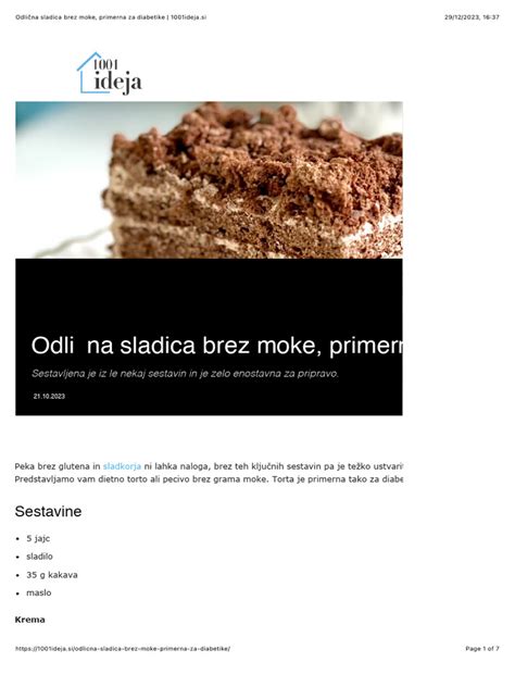 Odlična Sladica Brez Moke Primerna Za Diabetike 1001ideja Si Pdf