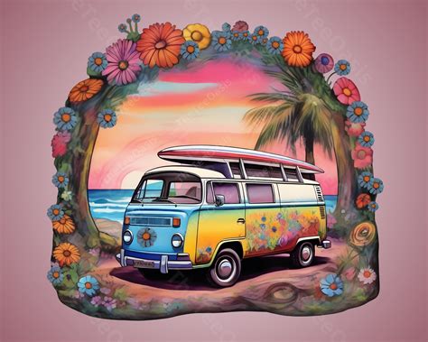 Hippie Van Png Hippie Groovy Van Clipart Retro Graphic Tee Vintage