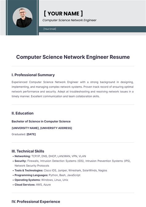 Free Computer Science Network Engineer Resume Template To Edit Online