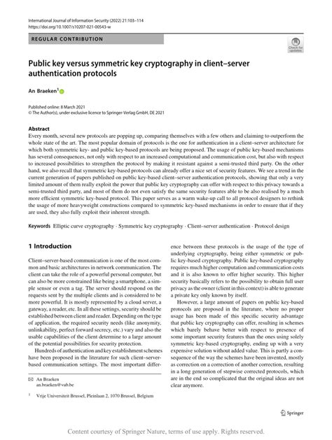 Public Key Versus Symmetric Key Cryptography In Clientserver Authentication Protocols Request PDF