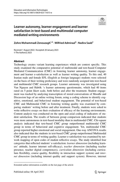 Pdf Learner Autonomy Learner Engagement And Learner Satisfaction In