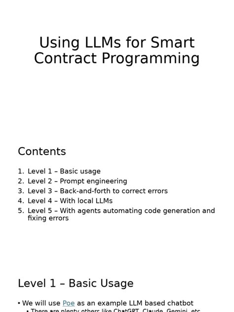Using Llms For Smart Contract Programming Pdf Software Development
