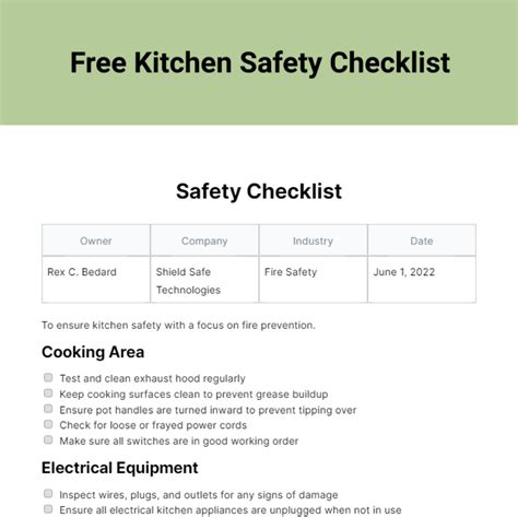 Workplace Kitchen Safety Checklist At Stacy Richie Blog
