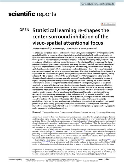Pdf Statistical Learning Re Shapes The Center Surround Inhibition Of The Visuo Spatial