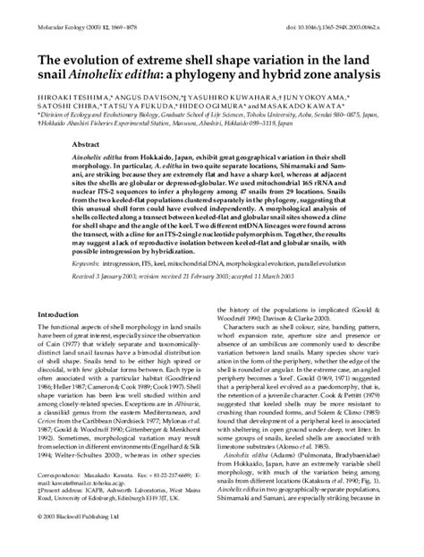 Pdf The Evolution Of Extreme Shell Shape Variation In The Land Snail Ainohelix Editha A