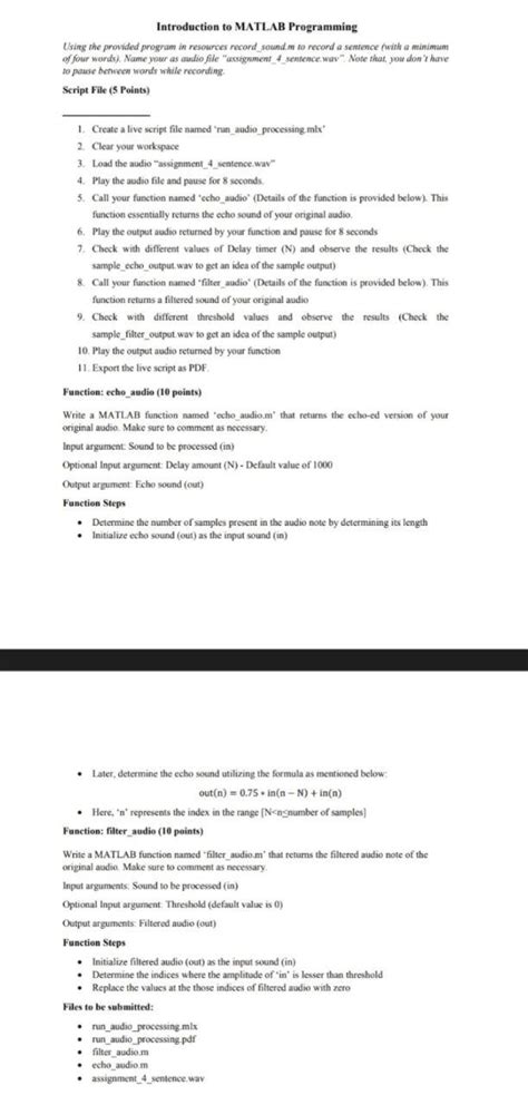 Solved Introduction To MATLAB Programming Using The Provided Chegg