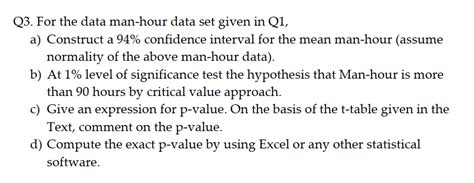 solved use excel to calculate different statistical