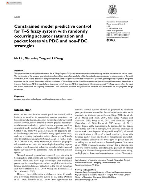 Pdf Constrained Model Predictive Control For T S Fuzzy System With Randomly Occurring Actuator