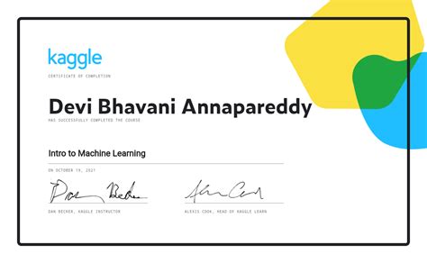 Devi Bhavani Annapareddy Completed The Intro To Machine Learning Course