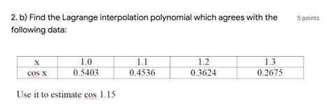 Solved Points B Find The Lagrange Interpolation Chegg