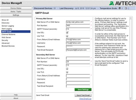 How To Use Yahoo As A Mail Server In Device ManageR AVTECH
