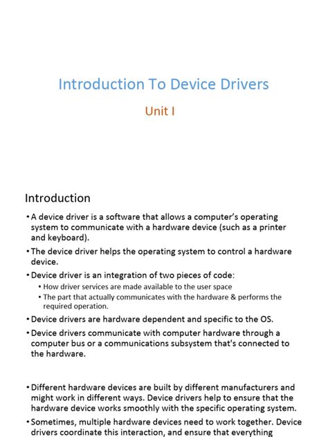 unit 1 introductiontodevicedrivers pdf device driver kernel