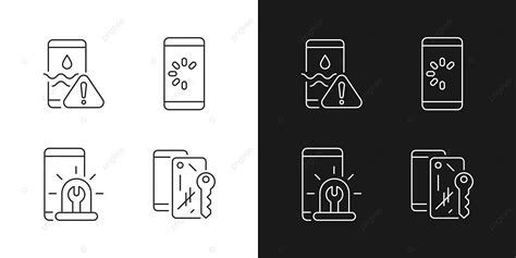 Linear Icons Set Depicting Common Mobile Phone Issues For Both Dark And Light Modes Vector