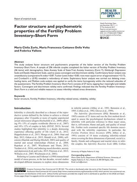 Pdf Factor Structure And Psychometric Properties Of The Fertility Problem Inventoryshort Form
