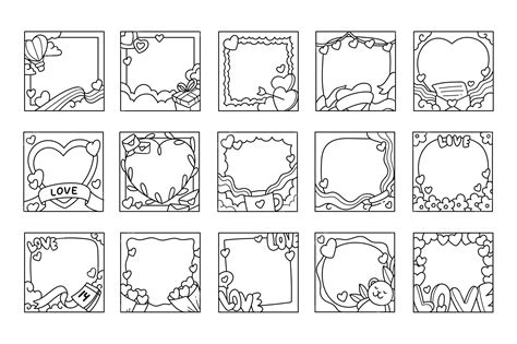 발렌타인 프레임 개요 스케치 벡터 일러스트 레이 션 세트 프리미엄 벡터