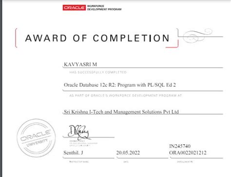 Kavyasri M On Linkedin Oraclecertified Plsql Databasedevelopment