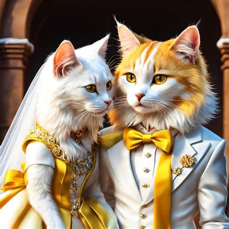 Premium Photo The Bride Cat With Long Flowing Yellow Hair And The
