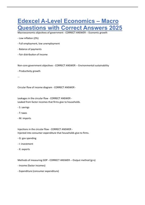 Edexcel A Level Economics Macro Questions With Correct Answers 2025 Pearson Edexcel A Level