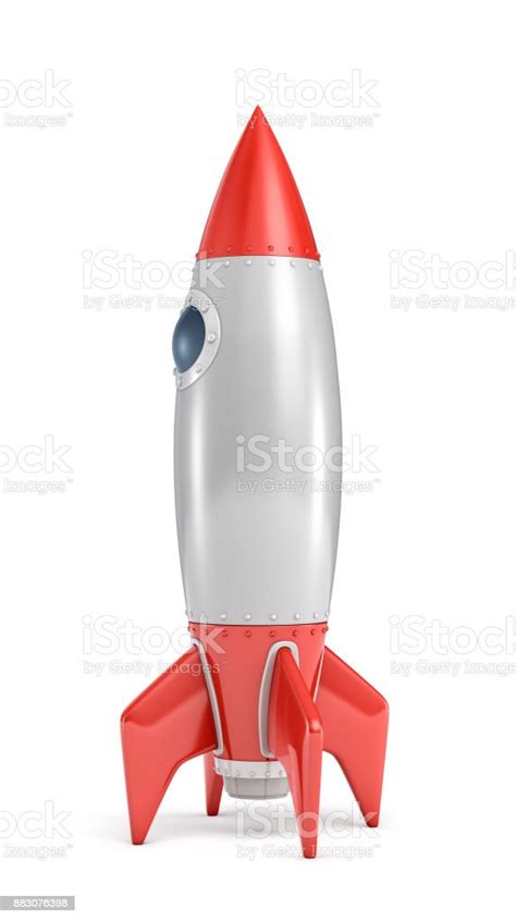 흰색 배경에 고립 된 라운드 현 창으로 단일 은색과 빨간색 로켓 우주선의 3d 렌더링 0명에 대한 스톡 사진 및 기타 이미지 0명 3차원 형태 강철 Istock