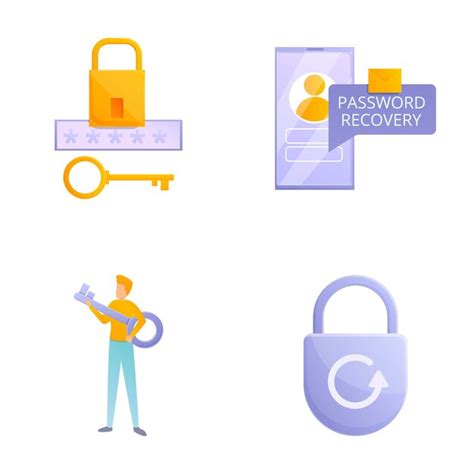 Premium Vector Recover Password Icons Set Cartoon Vector Recovery Of Password For Account