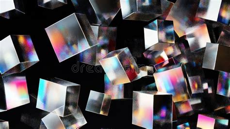 Abstract Composition Of Floating Reflective Cubes With Colorful Highlights Against A Dark