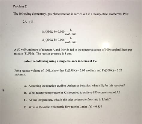 Solved Problem 2 The Following Elementary Gas Phase