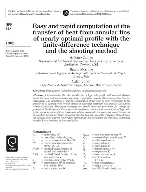 Pdf Easy And Rapid Computation Of The Transfer Of Heat From Annular Fins Of Nearly Optimal