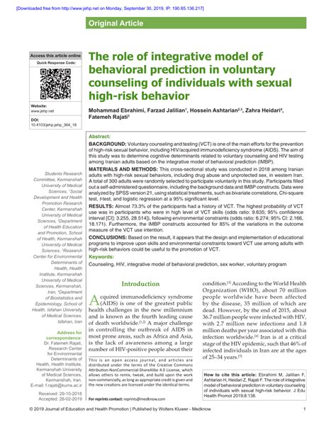 Pdf The Role Of Integrative Model Of Behavioral Prediction In
