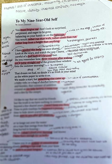 SOLUTION To My Nine Year Old Self By Helen Dunmore Poem Analysis