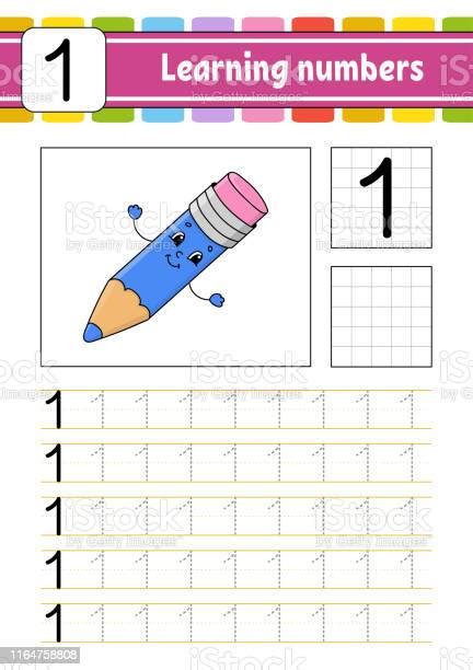 추적 및 쓰기 필기 연습 아이들을위한 학습 번호 교육 개발 워크 시트 활동 페이지 유아 및 미취학 아동을위한 게임 귀여운 만화