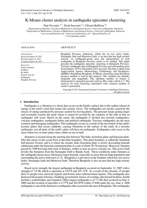 Pdf K Means Cluster Analysis In Earthquake Epicenter Clustering