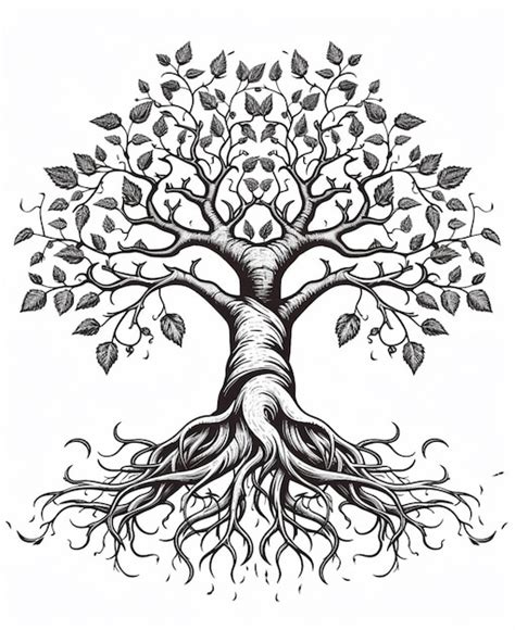 Premium Photo A Drawing Of A Tree With Roots And Leaves Generative Ai