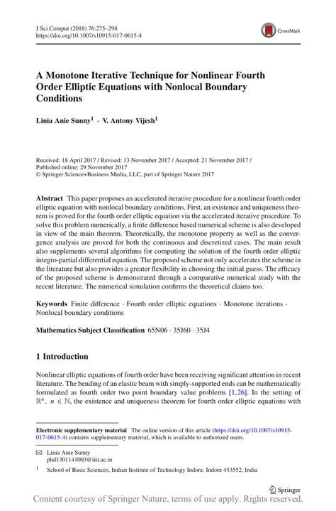A Monotone Iterative Technique For Nonlinear Fourth Order Elliptic