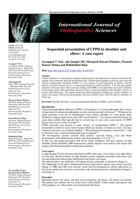 Pdf Sequential Presentation Of Cppd In Shoulder And Elbow A Case Report