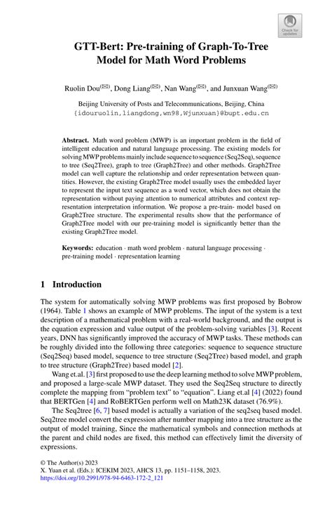 Pdf Gtt Bert Pre Training Of Graph To Tree Model For Math Word Problems