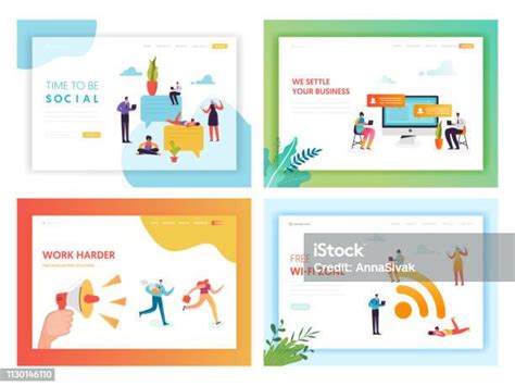 소셜 미디어 네트워킹 개념 방문 페이지 서식 파일을 설정 합니다 웹사이트 웹 페이지 배너에 대 한 소셜 네트워크 통신 마케팅 사람들이 문자 채팅 벡터 일러스트 레이 션