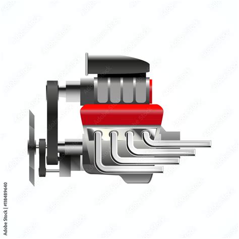 V8 Engine Side View Isolated On White Vector Illustration Stock